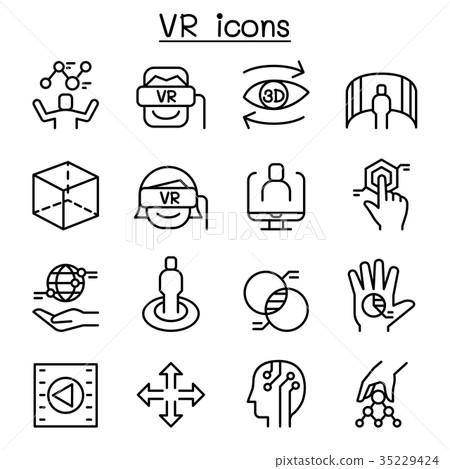VR , Virtual Technology icon set in thin line-插圖素材 [35229424] - PIXTA圖庫
