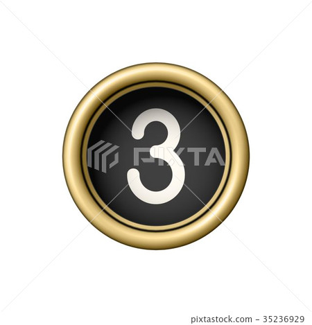 Number 3. Vintage golden typewriter button. - Stock Illustration ...