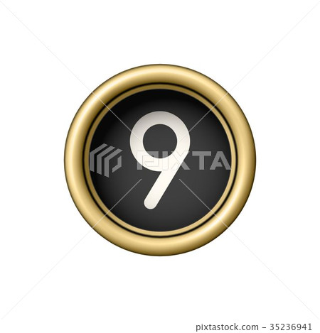 Number 9. Vintage golden typewriter button. - Stock Illustration ...
