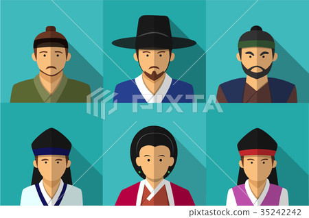 Portrait of Korean people in Traditional costume - Stock Illustration ...