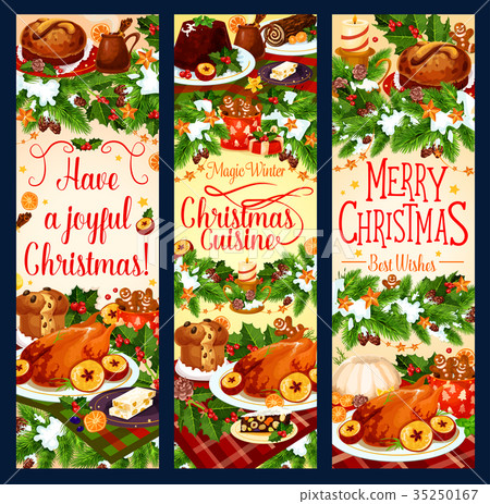 Merry Christmas dinner vector greeting banners - Stock Illustration ...