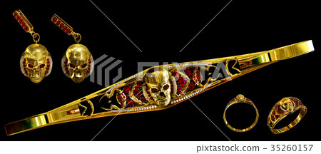 Jewelry gold skull set with diamond and red ruby - Stock Illustration ...