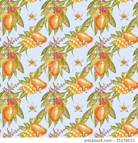 Mango tree vintage seamless pattern. Mango Fruit - Stock Illustration ...
