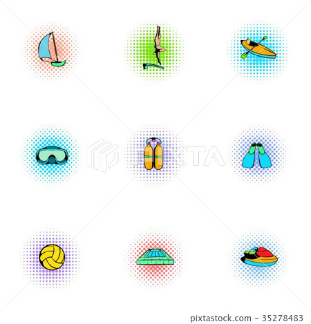 Water sport icons set, pop-art style - Stock Illustration [35278483 ...