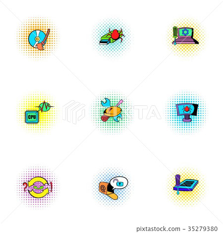 Hacking icons set, pop-art style - Stock Illustration [35279380] - PIXTA