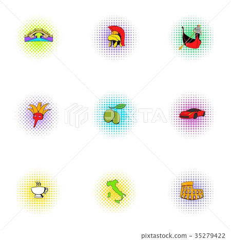 Trip to Italy icons set, pop-art style - Stock Illustration [35279422 ...
