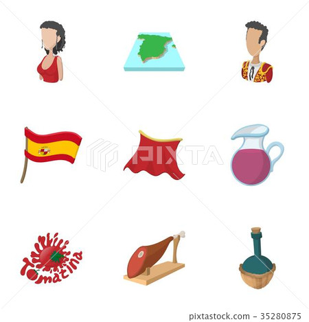 Country Spain icons set, cartoon style - Stock Illustration [35280875 ...