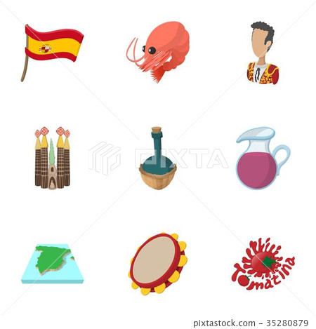 European Spain icons set, cartoon style - Stock Illustration [35280879 ...