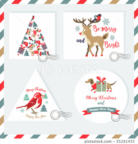 Set of Holiday backgrounds, stamps with funny - Stock Illustration ...