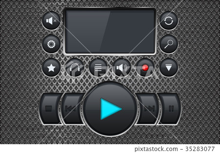 Music player control panel interface on metal - Stock Illustration ...