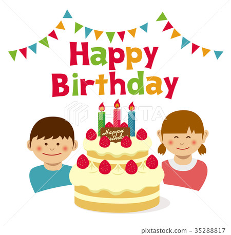 Happy birthday birthday cake and kid illustration - Stock Illustration ...