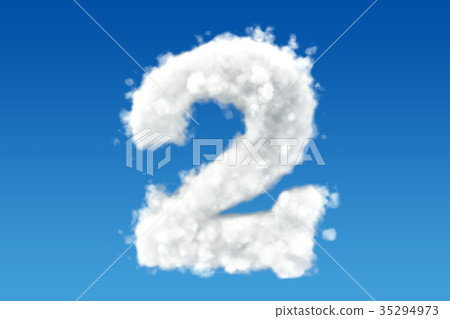 Number 2, from clouds in the sky. 3D rendering - Stock Illustration ...