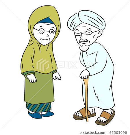 Illustration of Muslim Elderly Cartoon -Character-插圖素材 [35305096] - PIXTA圖庫