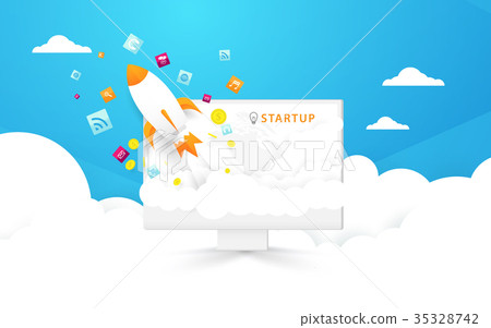 Start up background. Computer and Rocket launch - Stock Illustration ...