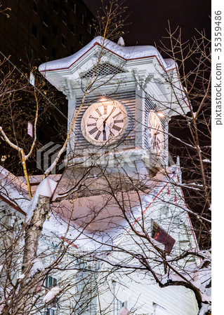 Winter clock tower / night view - Stock Photo [35359486] - PIXTA
