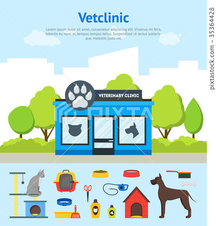 Cartoon Veterinary Clinic Building Card Poster and - Stock Illustration ...