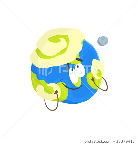 Cute humanized Earth planet character, sphere with - Stock Illustration ...