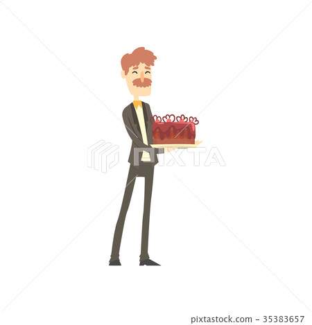 Smiling businessman holding a cake cartoon vector - Stock Illustration ...