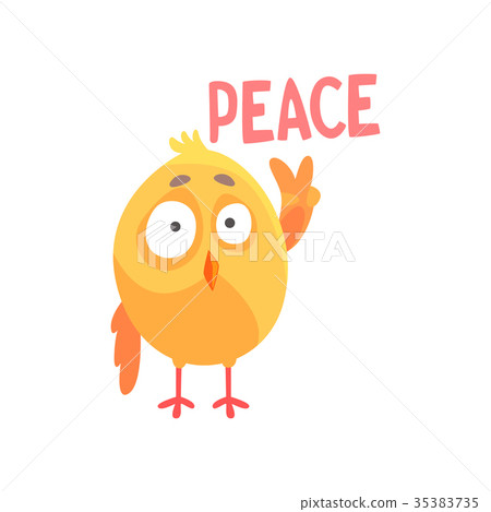 Piece, funny cartoon comic chicken showing peace - Stock Illustration ...