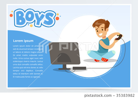Boy with remote control playing video game console - Stock Illustration ...