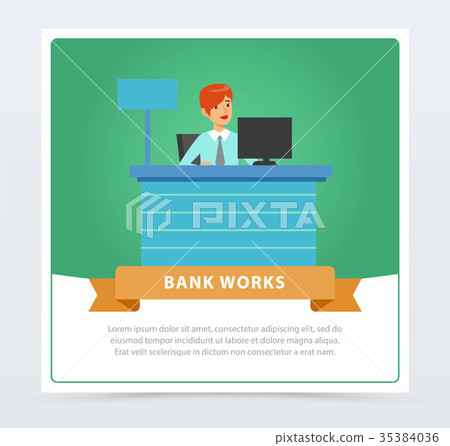 Female manager at the bank office, bank works - Stock Illustration ...