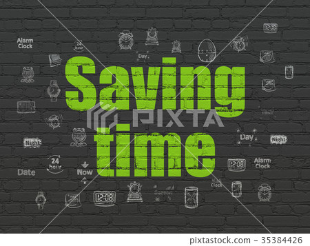 Timeline concept: Saving Time on wall background - Stock Illustration ...