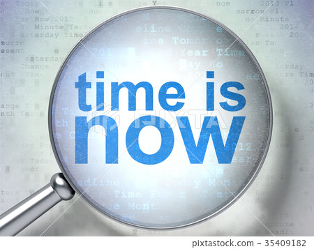 Timeline concept: Time is Now with optical glass - Stock Illustration ...