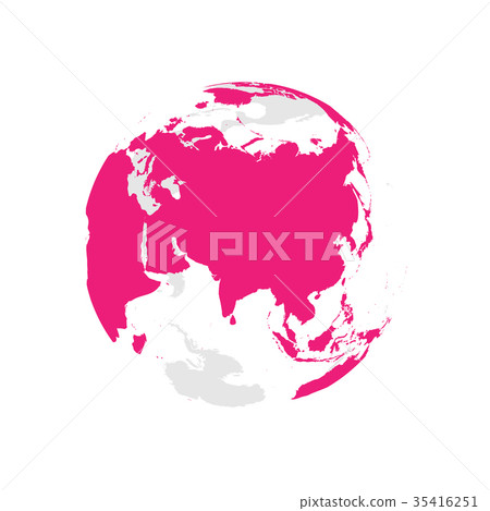 Earth globe with pink world map. Focused on Asia - Stock Illustration ...