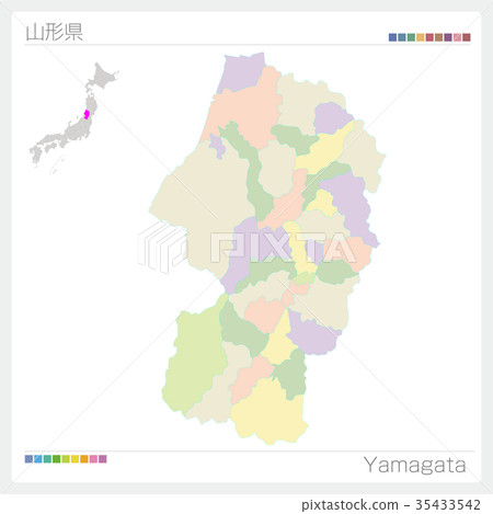 Map of Yamagata Prefecture (city / city / color... - Stock Illustration ...