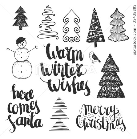 Vector set of hand drawn Christmas illustrations - Stock Illustration ...