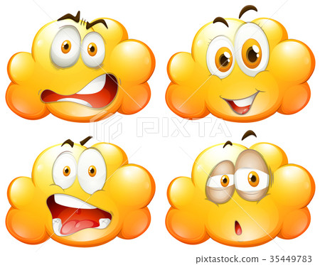 Yellow clouds with different facial expressions - Stock Illustration ...