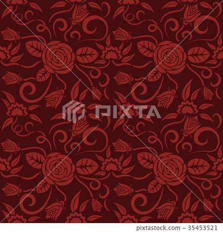 Seamless red floral pattern, vector. - Stock Illustration [35453521 ...