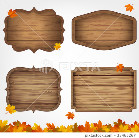 4 realistic wooden signs set. Decoration elements - Stock Illustration ...