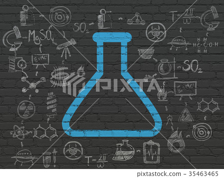Science concept: Flask on wall background - Stock Illustration ...