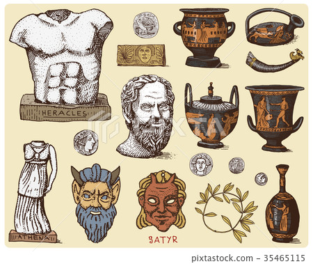 ancient Greece, antique symbols Socrates head - Stock Illustration ...
