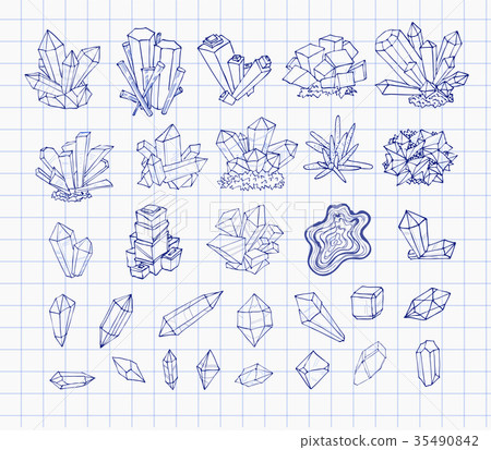 Doodle pen sketch crystals. Collection of minerals - Stock Illustration ...