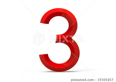 3D render red beveled number 3 - Stock Illustration [35505857] - PIXTA