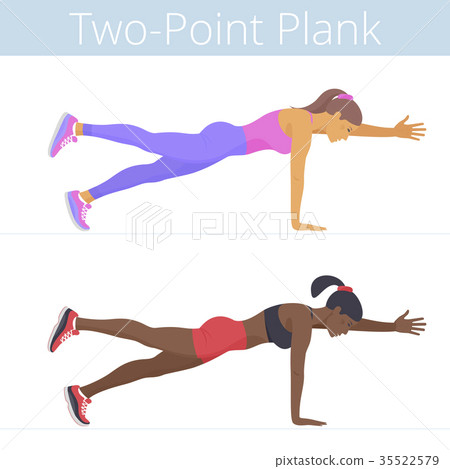 The young women are doing two-point plank exercise - Stock Illustration ...