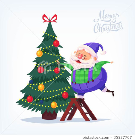 Cute cartoon blue suit Santa Claus decorating - Stock Illustration ...