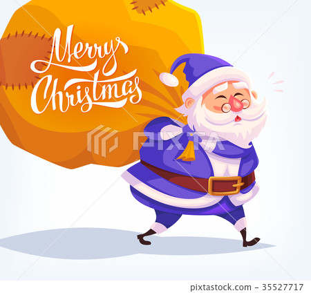 Cute cartoon blue costume Santa Claus delivering - Stock Illustration ...