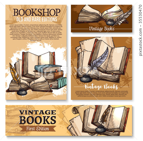 Vector sketch poster for old vintage books library - Stock Illustration ...