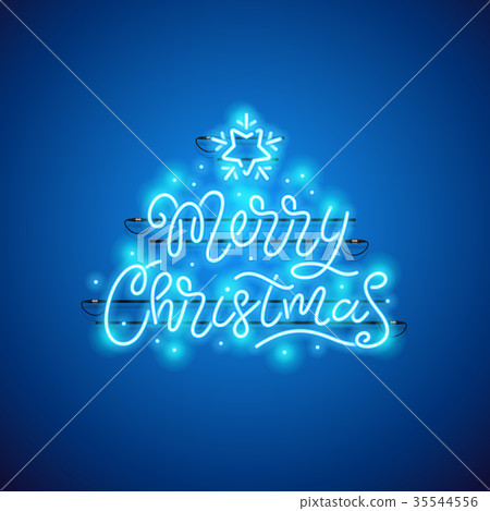 Merry Christmas Blue Neon Sign - Stock Illustration [35544556] - PIXTA