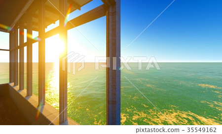 Beach resort with blue sky 3d rendering - Stock Illustration [35549162 ...