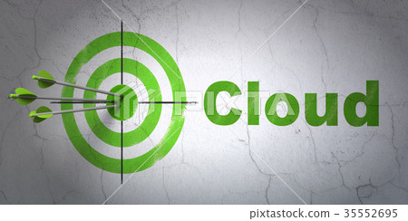 Cloud computing concept: target and Cloud on wall - Stock Illustration ...
