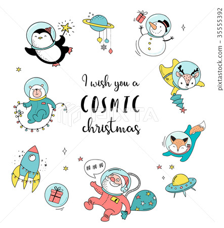 Merry Christmas - Cosmic Xmas, space winter... - Stock Illustration ...