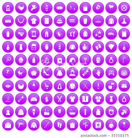 100 woman icons set purple - Stock Illustration [35558375] - PIXTA