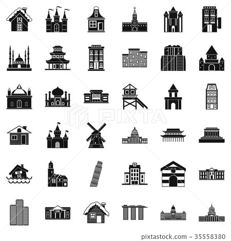 Tower building icons set, simple style - Stock Illustration [35558380 ...