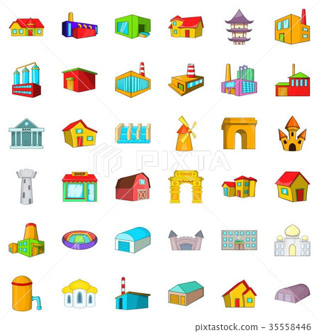 Town, building icons set, cartoon style - Stock Illustration [35558446 ...