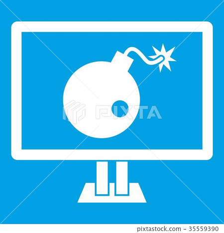Bomb on computer monitor icon white - Stock Illustration [35559390] - PIXTA
