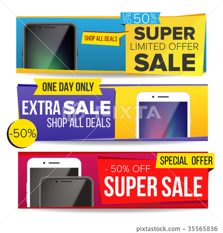 Sale Banner Collection Vector. Mobile Phone - Stock Illustration ...